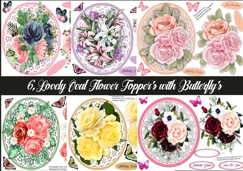 6, Lovely Oval Flower Toppers with Butterflys - CUP1180511_1398 ...