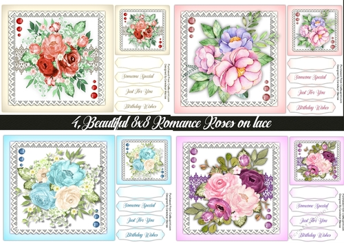 4, Beautiful 8x8 Romance Roses on Lace - CUP1181197_1398 | Craftsuprint
