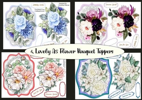 4, Lovely A5 Flower Bouquet Toppers - CUP1185189_1398 | Craftsuprint
