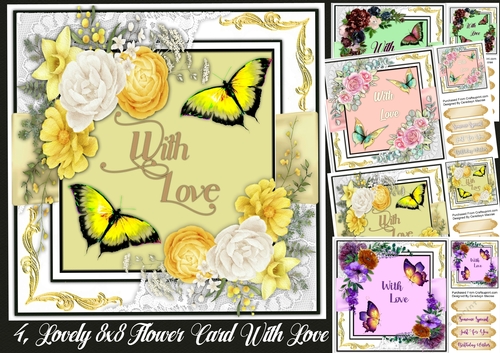 4, Lovely 8x8 Flower cards With Love - CUP1187748_1398 | Craftsuprint