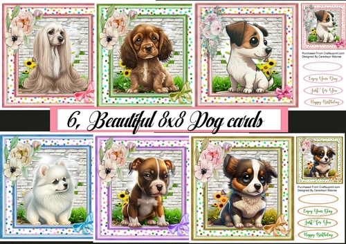 6, Beautiful 8x8 Dog Cards - CUP1189744_1398 | Craftsuprint