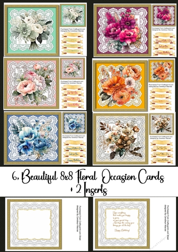 6, Beautiful 8x8 Floral Occasion Cards + 2 Inserts - CUP1201175_1398 ...
