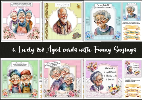 6, Lovely 8x8 Aged Cards With Funny Sayings - CUP1208091_1398 ...