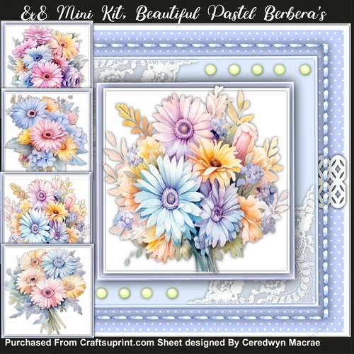 8x8 Mini KiT ,Beautiful Pastel Gerberas - CUP1221910_1398 | Craftsuprint