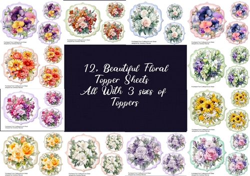 12 , Beautiful Floral Topper Sheets All With 3 sizes of toppers ...