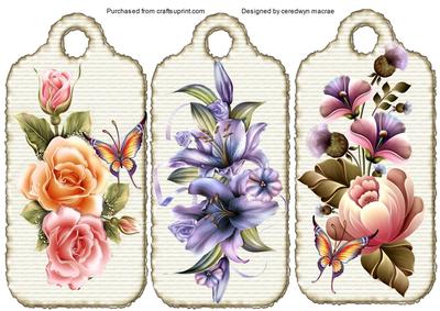 Three Beautiful Flower Tags - CUP484877_1398 | Craftsuprint