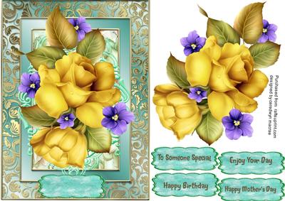 Lovely Yellow Roses and Violets on Gold - CUP517142_1398 | Craftsuprint