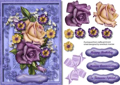 Lovely Roses in a Lilac Ornate Frame - CUP541404_1398 | Craftsuprint