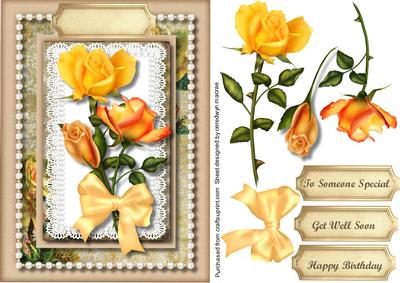 Beautiful Yellow Roses on Lace with Pearls - CUP542335_1398 | Craftsuprint