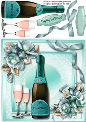 Celebration Card with Pink Champagne - CUP545253_1398 | Craftsuprint