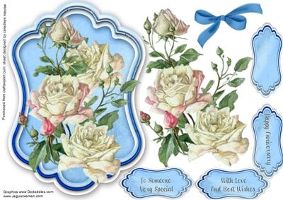 Beautiful White Roses on a Ornate Tag - CUP583840_1398 | Craftsuprint