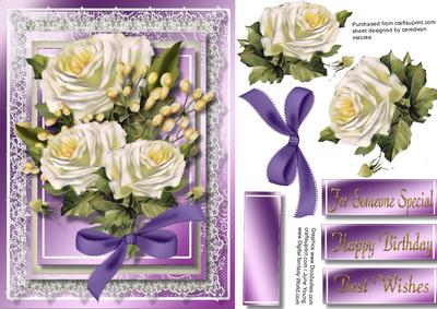 Beautiful White Roses on Lilac Frame - CUP607987_1398 | Craftsuprint