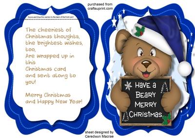 Have a Beary Merry Christmas, ( Blue ) - CUP635522_1398 | Craftsuprint