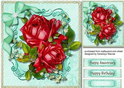 Beautiful Red Roses on Green Scroll Work - CUP660659_1398 | Craftsuprint