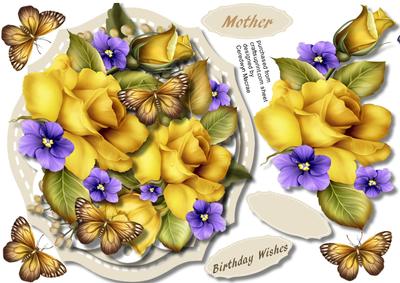 Beautiful Yellow Roses and Violets - CUP664457_1398 | Craftsuprint