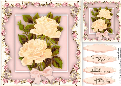Beautiful Cream Roses in a Floral Frame - CUP723460_1398 | Craftsuprint