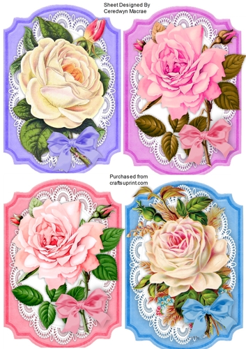 4 Beautiful Roses Toppers on Lace - CUP724830_1398 | Craftsuprint