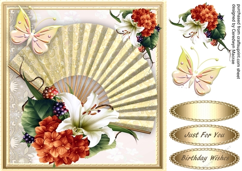 Beautiful Golden Fan and Flowers - CUP727404_1398 | Craftsuprint