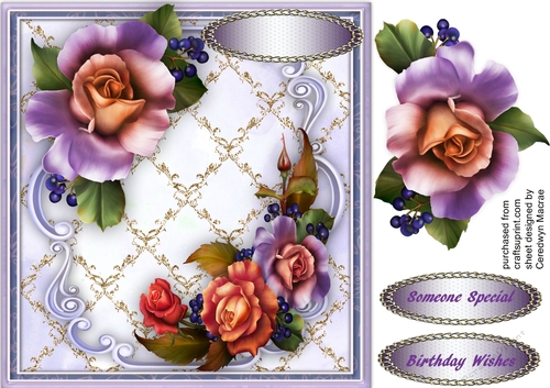 Stunning lilac Roses in a Lattace Frame 3 - CUP727843_1398 | Craftsuprint
