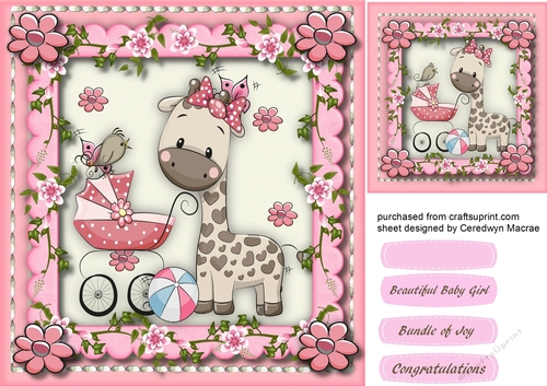 Cute Giraffe with Pink Pram - CUP732382_1398 | Craftsuprint