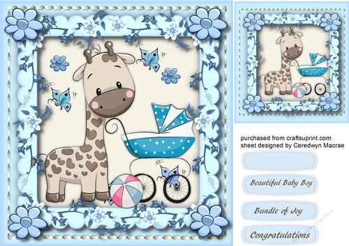 Cute Giraffe with Blue Pram - CUP732383_1398 | Craftsuprint