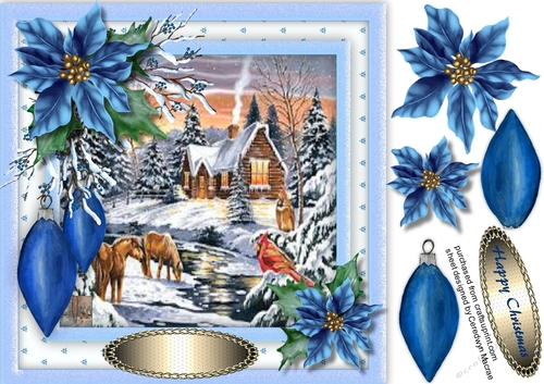 Blue Poinsettia and Christmas Scene - CUP744494_1398 | Craftsuprint