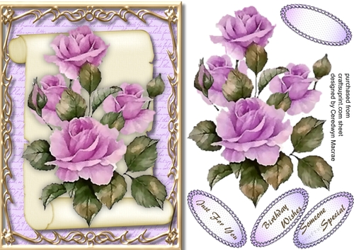 Beautiful Lilac Roses on a Scroll mat - CUP749297_1398 | Craftsuprint