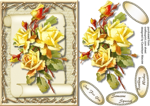 Beautiful Yellow Roses on a Scroll mat - CUP749298_1398 | Craftsuprint