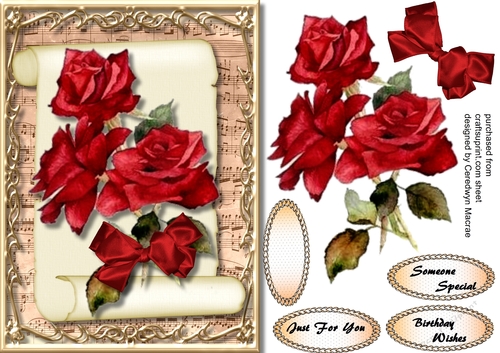 Beautiful Red Roses on a Scroll mat - CUP749300_1398 | Craftsuprint