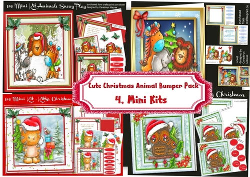 Cute Christmas Animals ,4 Mini Bumper Pack - CUP799822_1398 | Craftsuprint