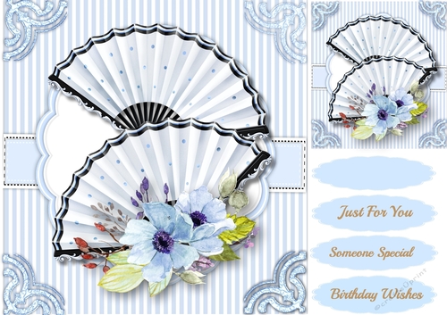 Beautiful Blue Fans and Flowers - CUP815873_1398 | Craftsuprint