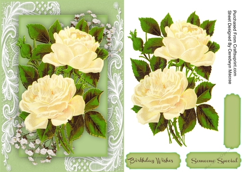 Beautiful Pale Lemon Roses on Corner Lace - CUP879280_1398 | Craftsuprint