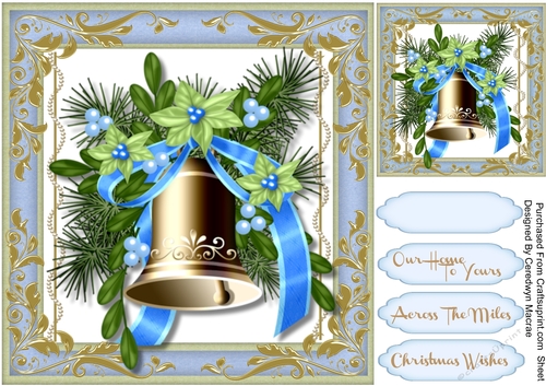 Beautiful Gold Bell and Blue Ribbon - CUP889574_1398 | Craftsuprint