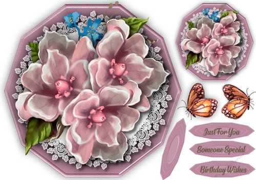 Beautiful Pink Decagon With Flowers - CUP958690_1398 | Craftsuprint