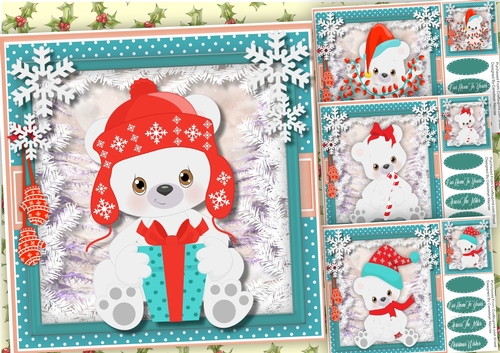 4, Lovely Christmas Polar Bear cards - CUP988539_1398 | Craftsuprint