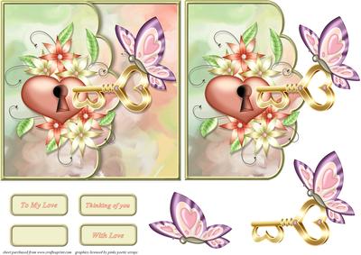 Butterfly, Heart and Key - CUP334215_566 | Craftsuprint