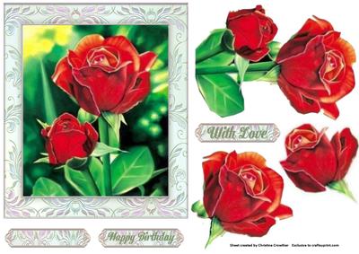 Fresh Red Roses Decoupage Card - CUP534993_994 | Craftsuprint