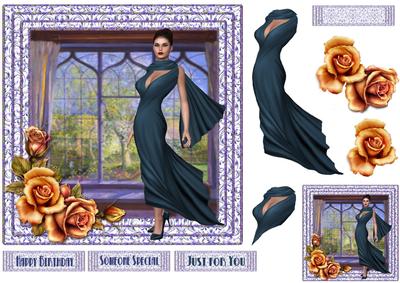 Elegant Lady at Lavender Window with Roses - CUP549843_994 | Craftsuprint