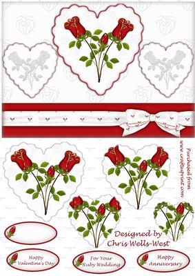 Red Roses Frilled Heart Card Front & Pyramage - CUP594026_65 | Craftsuprint