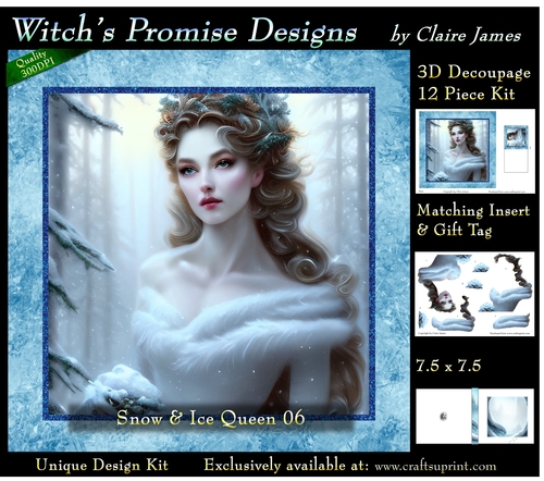 Queen of Winter, Snow & Ice 6 - 3D Decoupage kit + Insert & Gift Tag ...