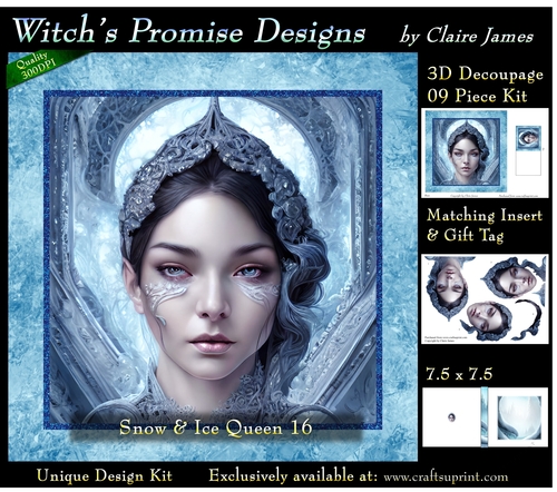 Queen of Winter, Snow & Ice 16 - 3D Decoupage kit + Insert & Gift Tag ...
