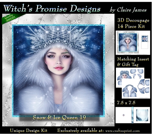 Queen of Winter, Snow & Ice 19 - 3D Decoupage kit + Insert & Gift Tag ...