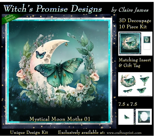 Mystical Moon Moths 1 - 3D Decoupage kit + Insert & Gift Tag ...