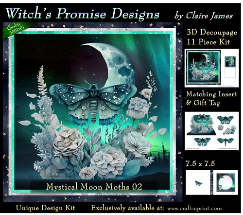 Mystical Moon Moths 2 - 3D Decoupage kit + Insert & Gift Tag ...