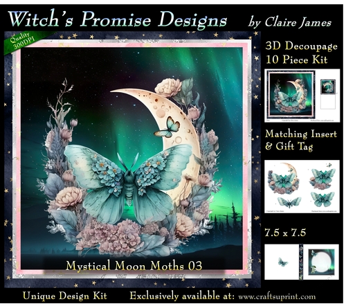 Mystical Moon Moths 3 - 3D Decoupage kit + Insert & Gift Tag ...
