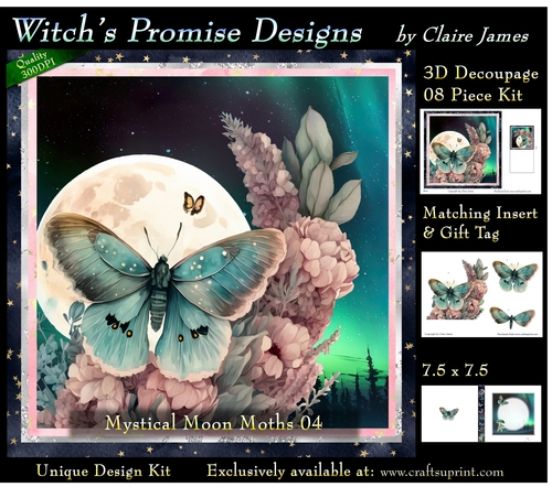 Mystical Moon Moths 4 - 3D Decoupage kit + Insert & Gift Tag ...