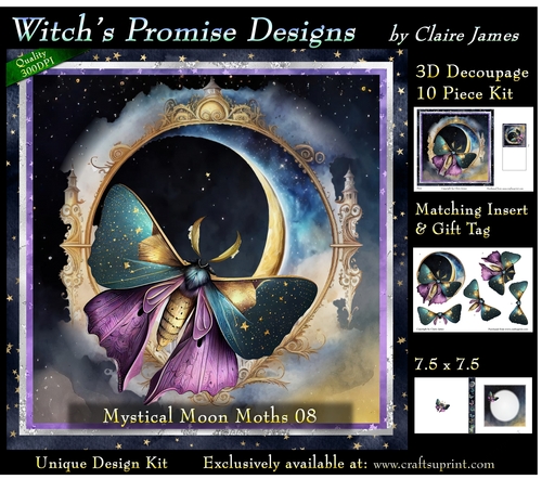 Mystical Moon Moths 8 - 3D Decoupage kit + Insert & Gift Tag ...