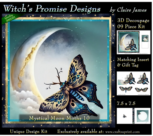 Mystical Moon Moths 10 - 3D Decoupage kit + Insert & Gift Tag ...