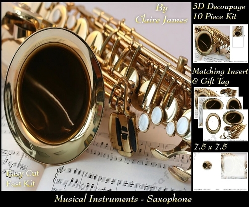 Musical Instruments - Saxophone - 3D Decoupage + Insert & Tag ...