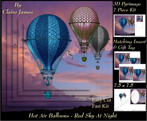 Hot Air Balloons - Red Sky At Night - Pyrimage/Pyramid + Insert & Tag ...